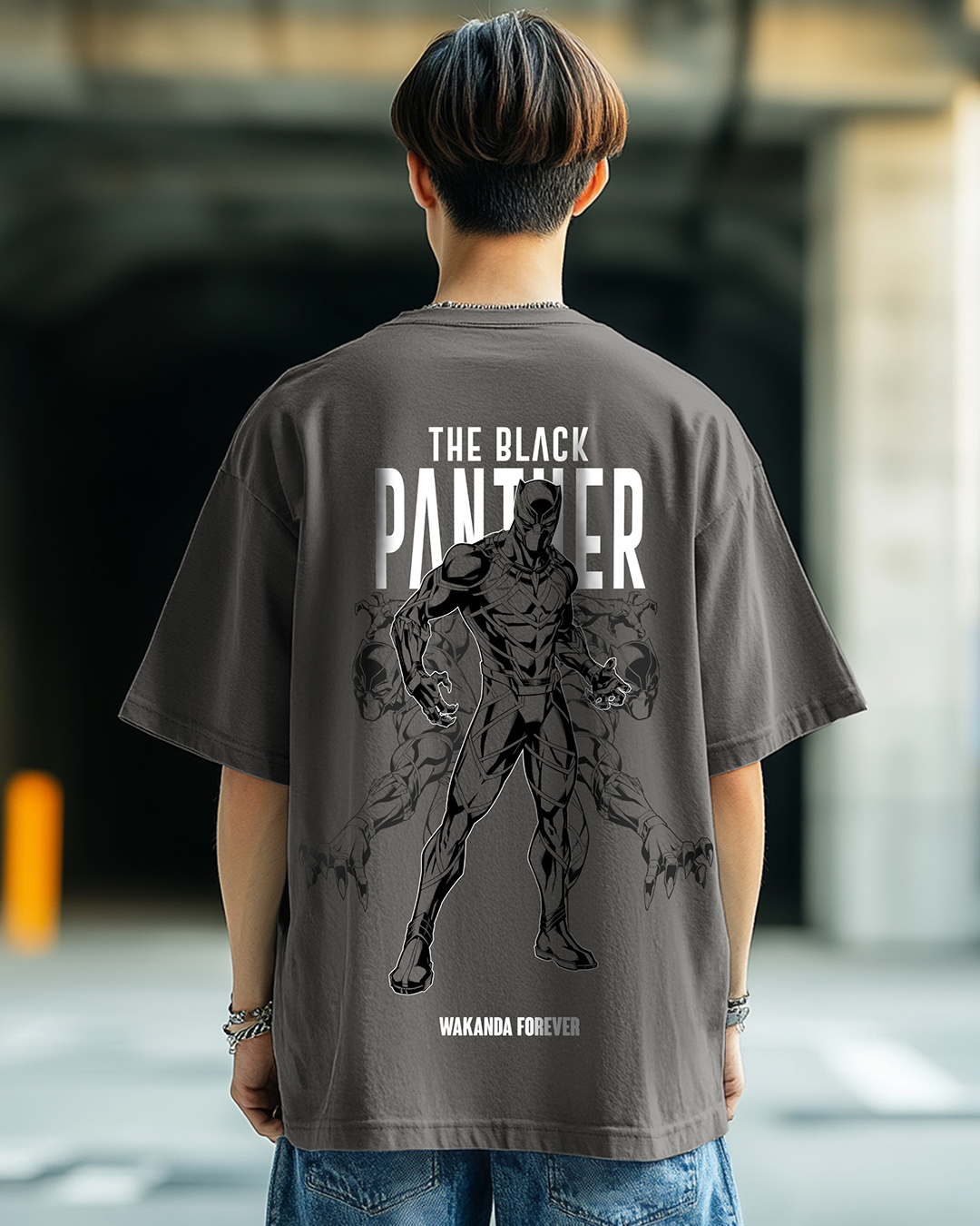 Buy Men's Grey Wakanda Forever Graphic Printed Oversized T-shirt Online at Bewakoof