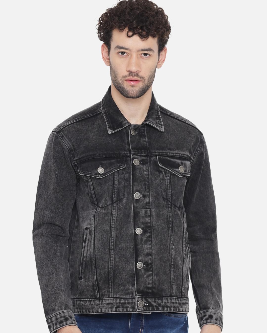 Buy Men's Grey Washed Denim Jacket Online at Bewakoof