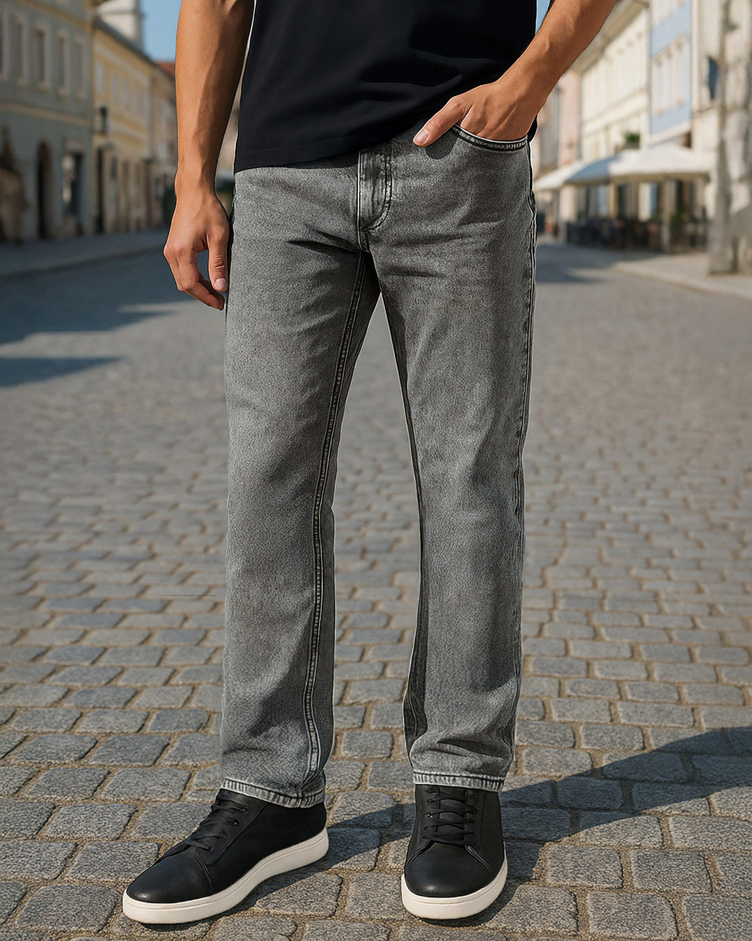 Buy Men's Grey Washed Slim Straight Fit Stretchable Jeans Online at ...
