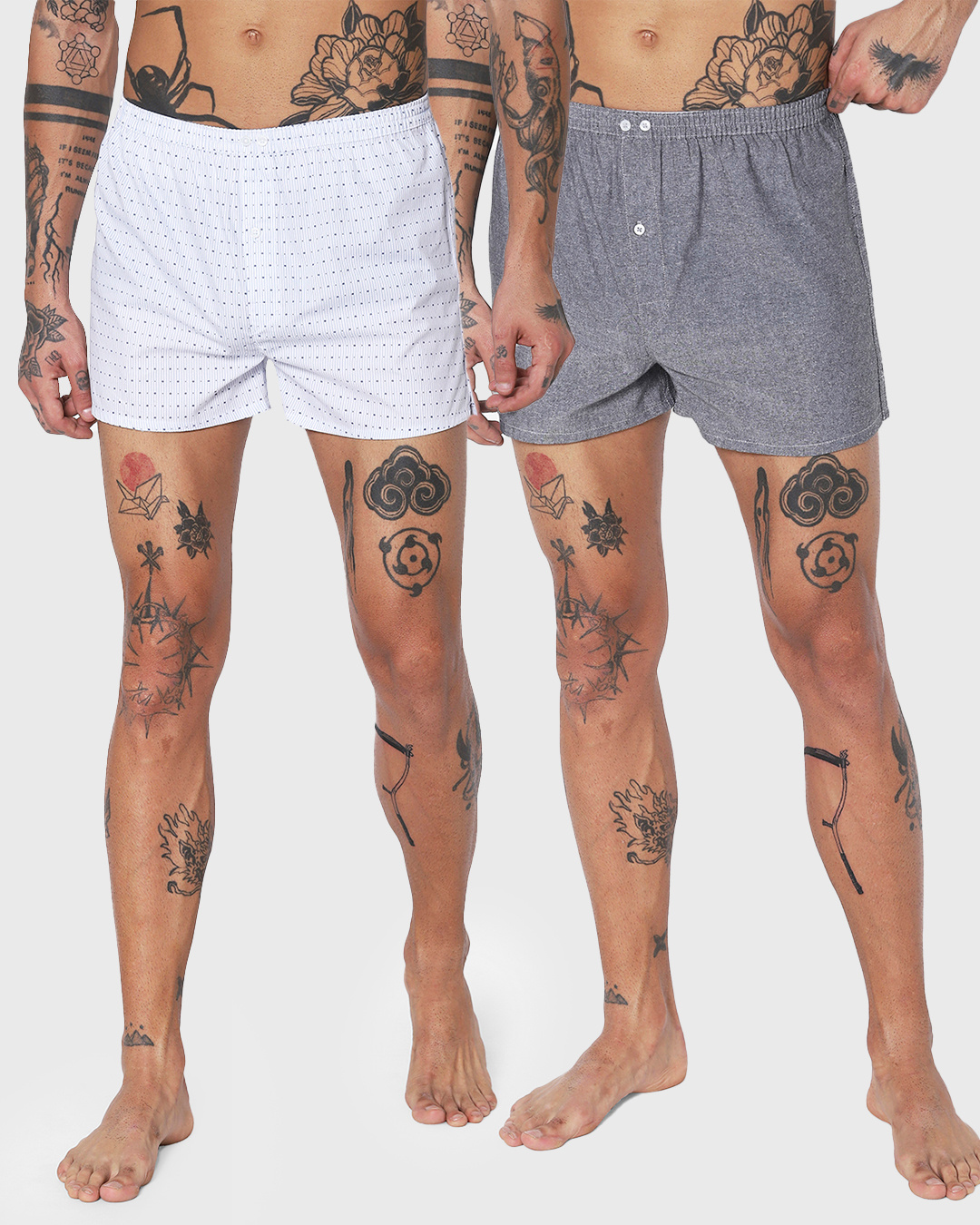 Buy Pack of 2 Men's Grey & White Relaxed Fit Boxer Shorts Online in ...