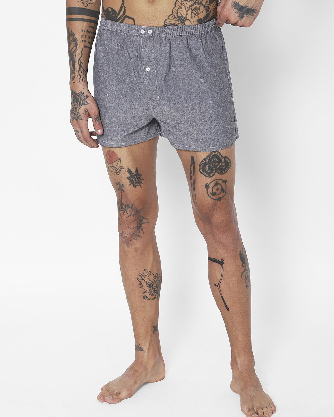 Buy Men's Grey & White Relaxed Fit Boxer Shorts (Pack of 2) Online in ...