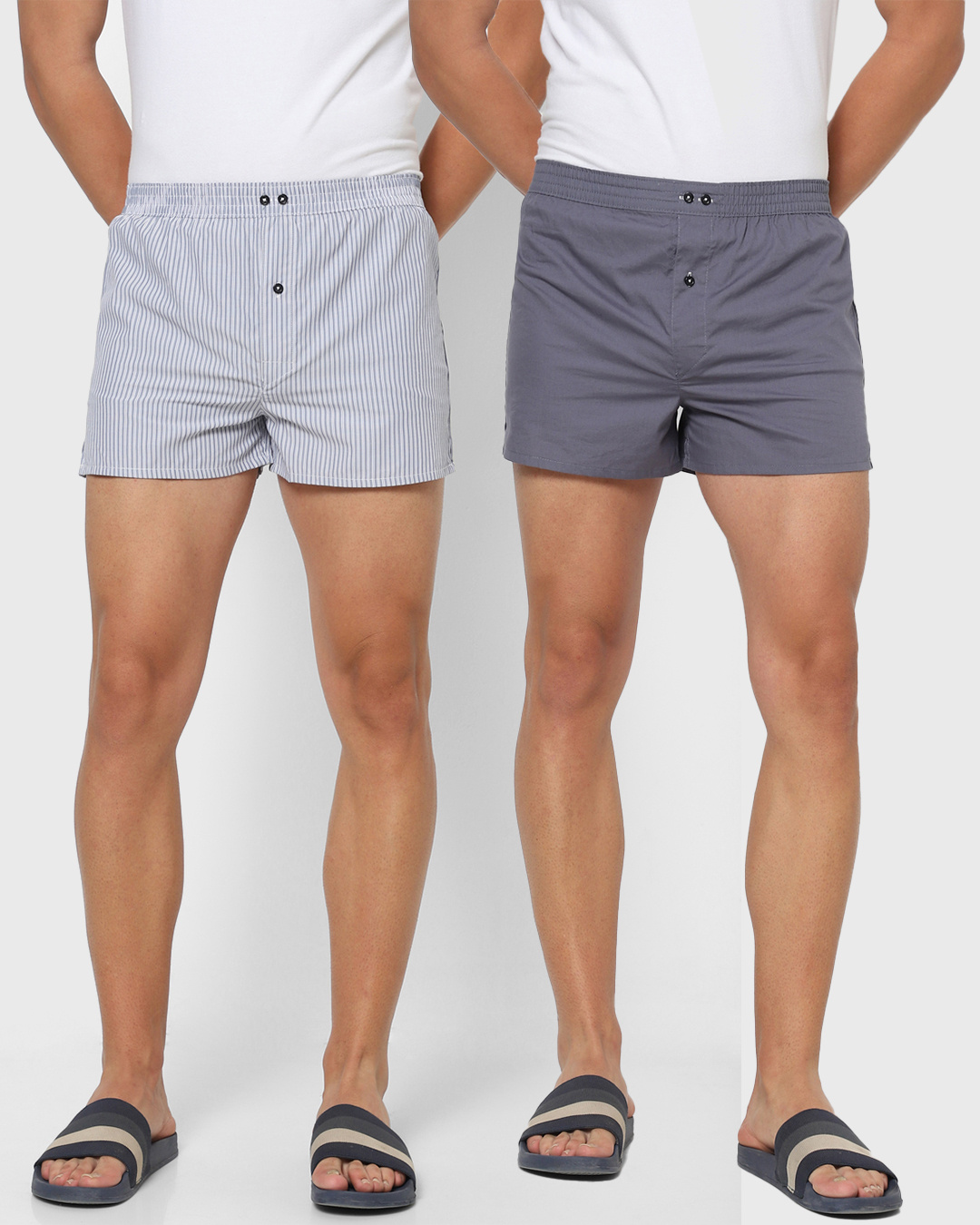 Buy Pack of 2 Men's Grey & White Relaxed Fit Boxer Shorts Online in ...