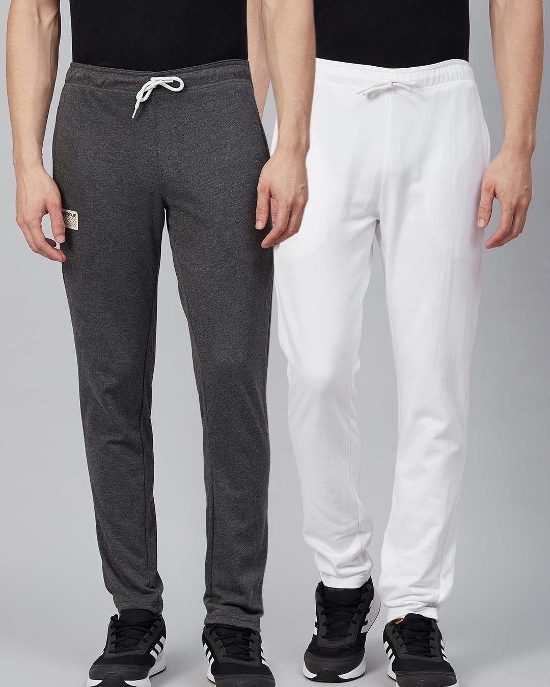 Buy Pack of 2 Men's Grey & White Track Pants Online at Bewakoof