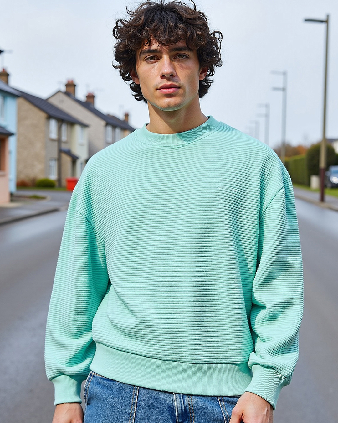 Buy Men's Cyan Oversized Sweatshirt Online at Bewakoof