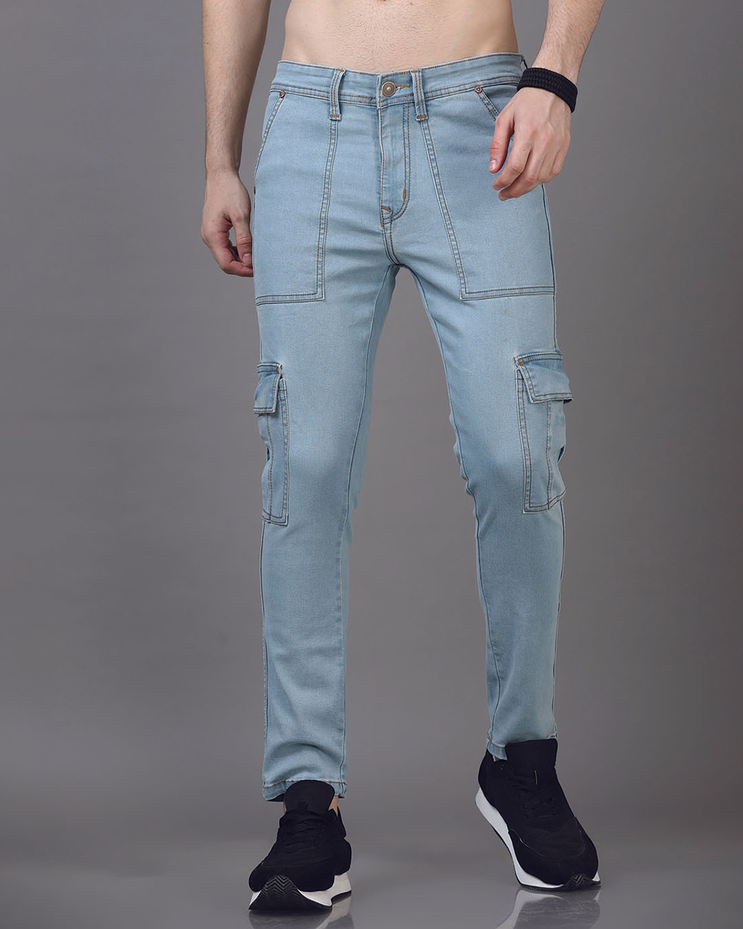 Buy Men's Ice Blue Slim Fit Cargo Jeans Online at Bewakoof
