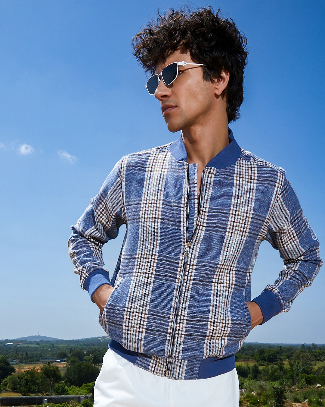 Buy Men's Icy Blue Checked Zipper Jacket Online at Bewakoof