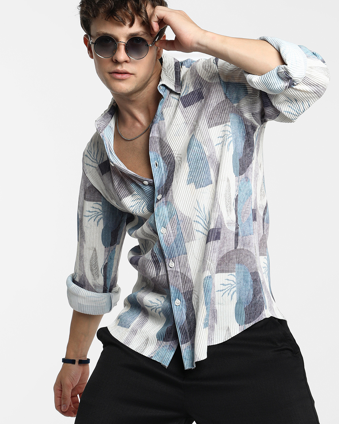 Buy Men's Icy Blue & Ivory White Abstract Printed Shirt Online at Bewakoof