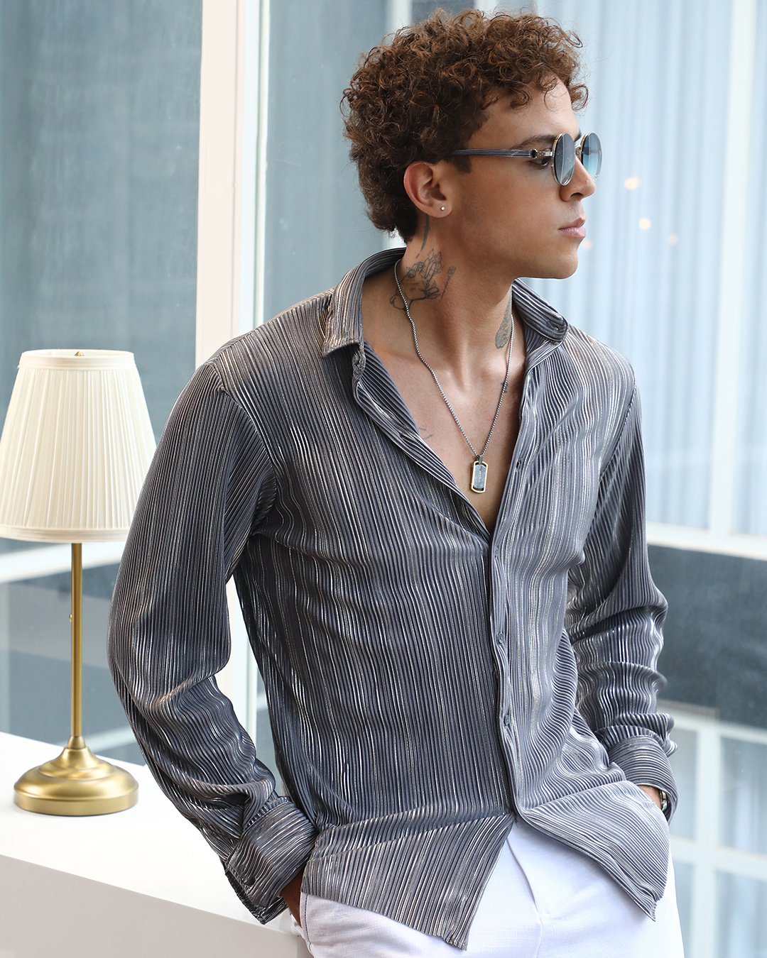 Buy Men's Icy Blue & Metallic Silver Textured Shirt Online at Bewakoof