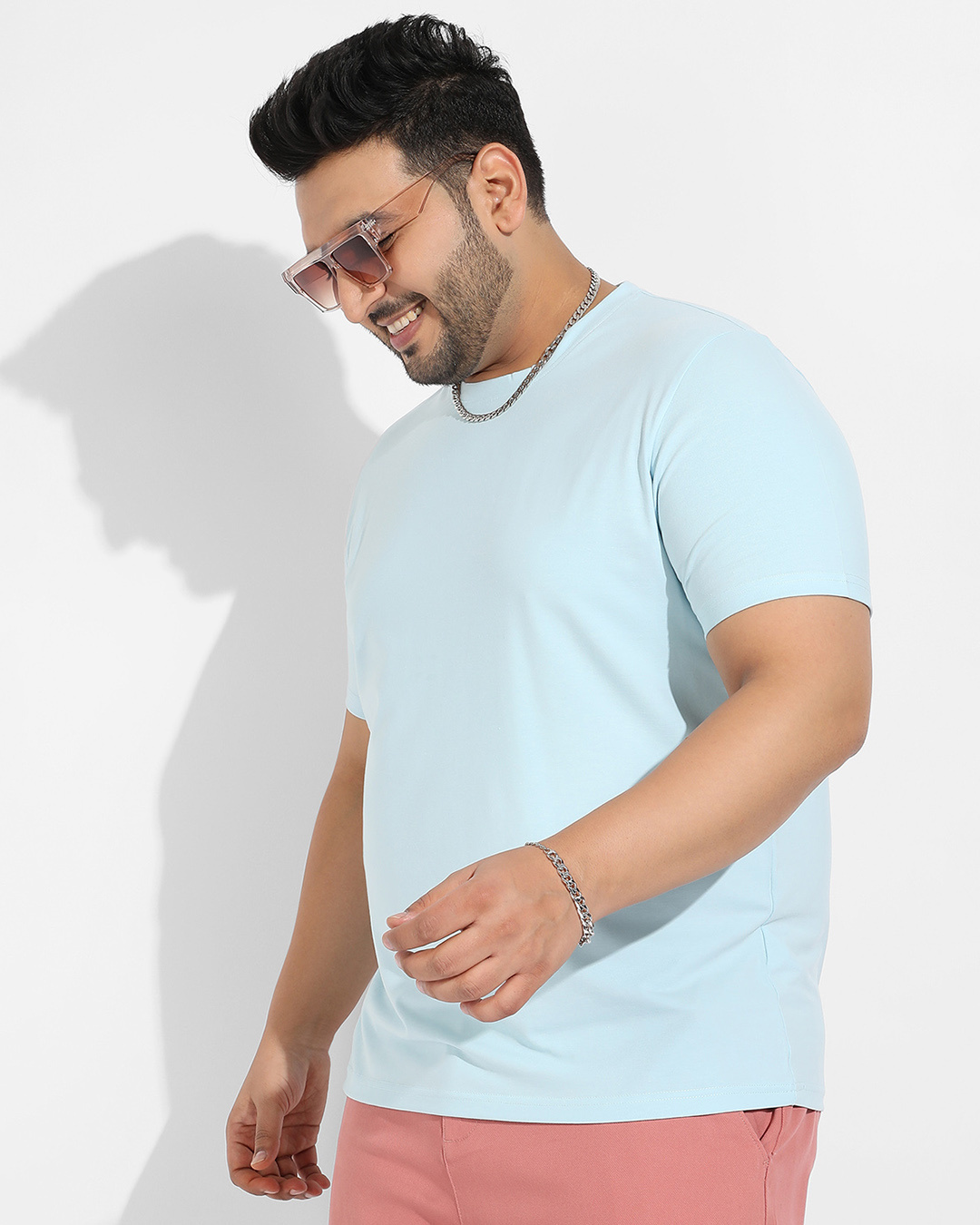 Buy Men's Icy Blue Plus Size T-shirt Online at Bewakoof