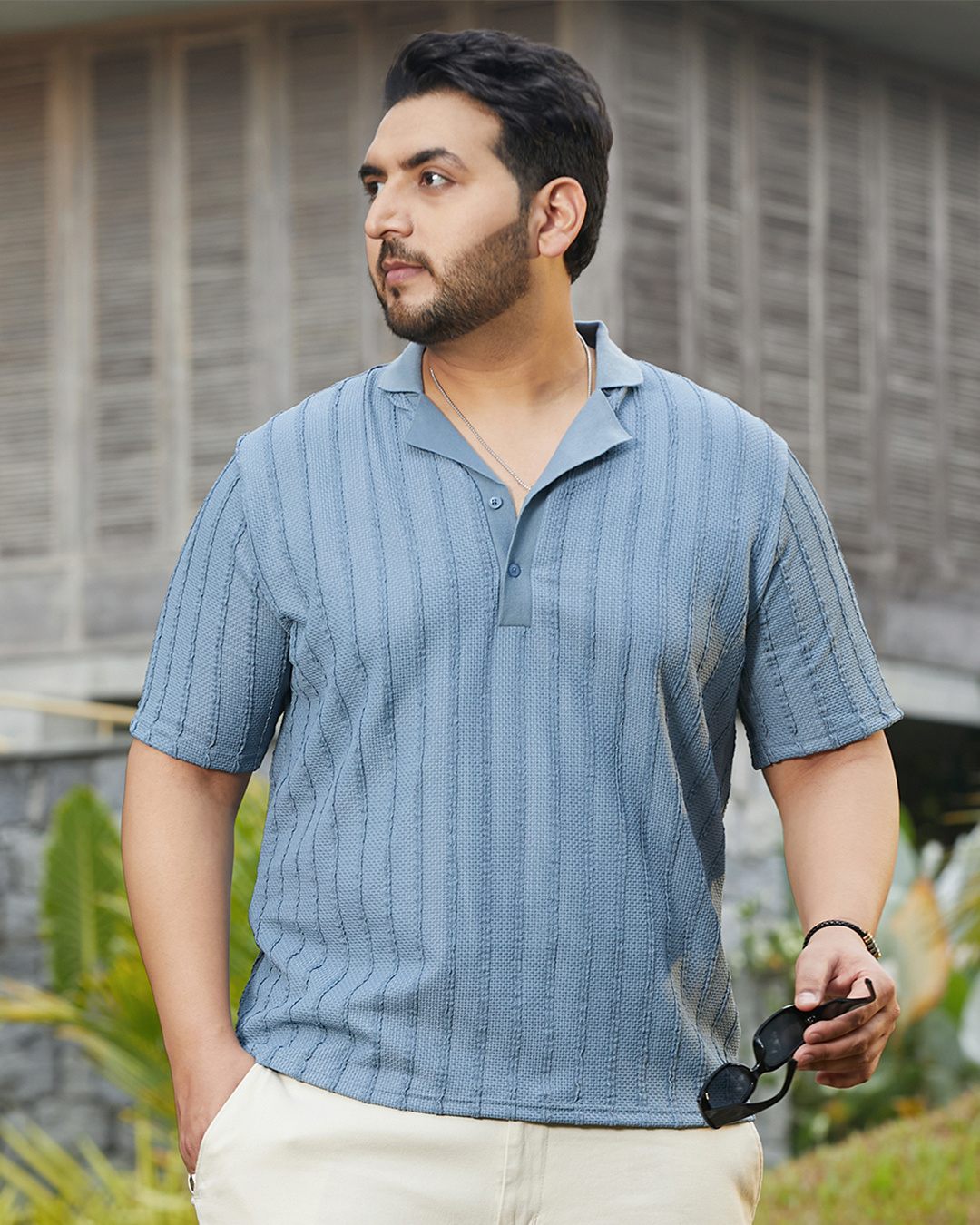 Buy Men's Icy Blue Textured Polo T-shirt Online at Bewakoof