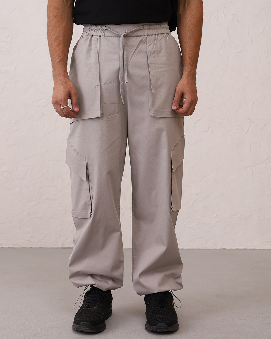 Buy Men's Ivory Grey Oversized Cargo Parachute Pants Online at Bewakoof