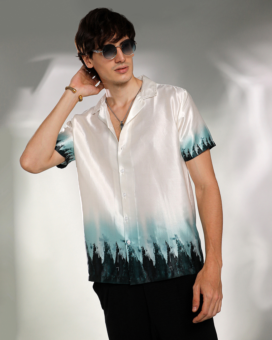 Buy Men's Ivory White & Pine Green Ombre Shirt Online at Bewakoof