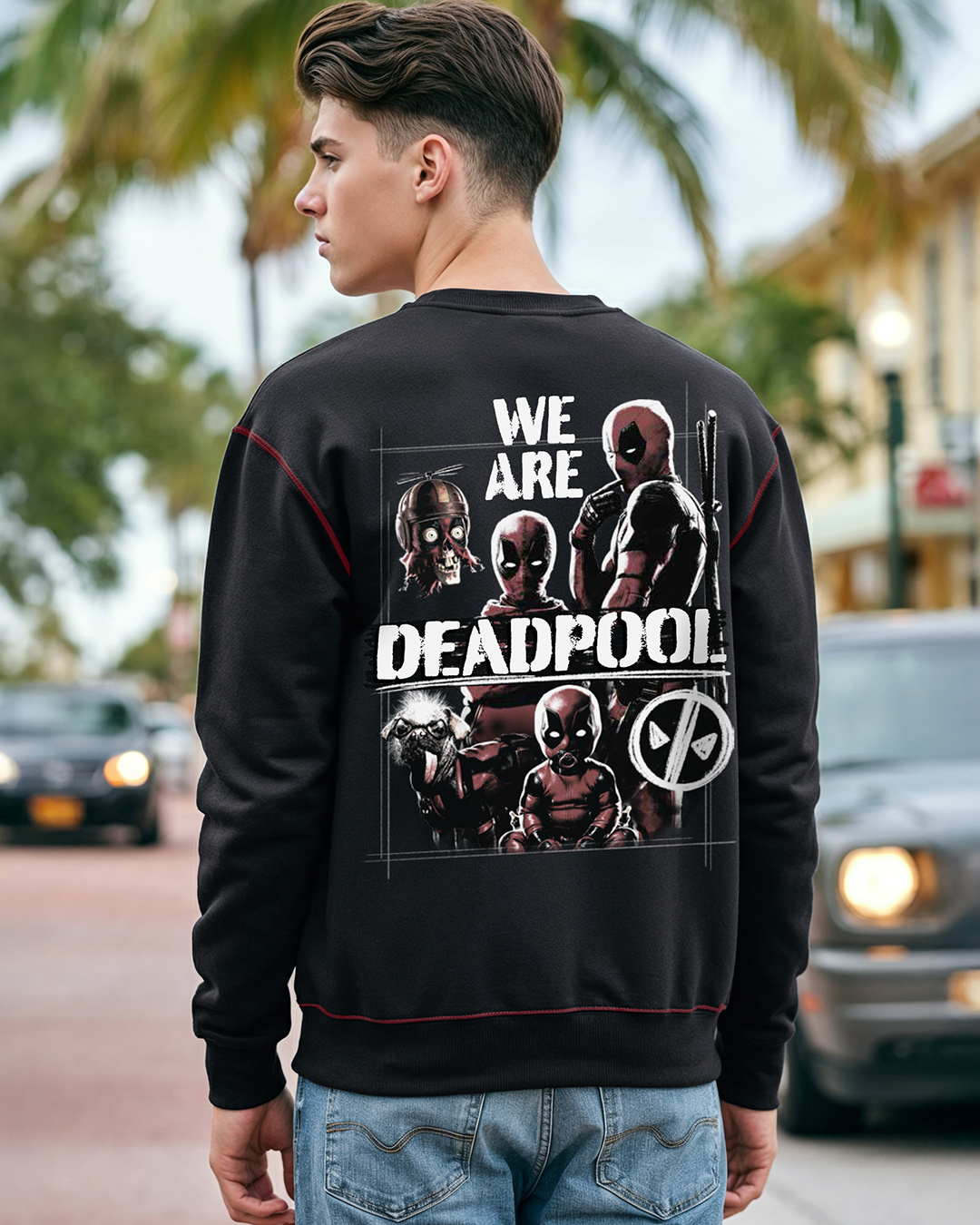 Buy Men's Jet Black Deadpool Graphic Printed Oversized Sweatshirt ...