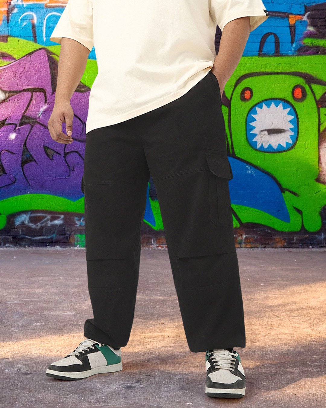Buy Men's Jet Black Oversized Plus Size Cargo Jogger Pants Online at ...