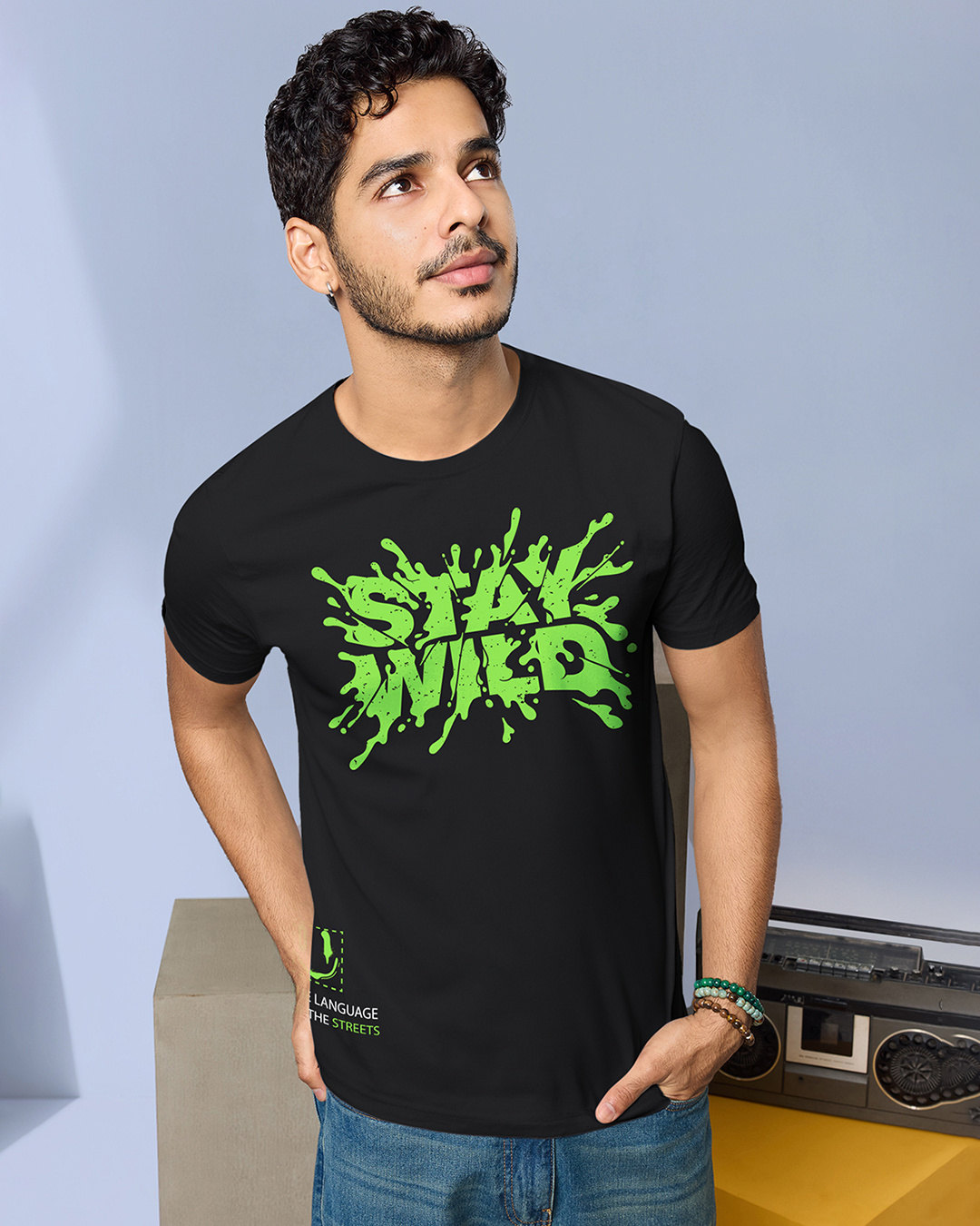 Buy Men's Jet Black Stay Wild Typography T-shirt Online at Bewakoof