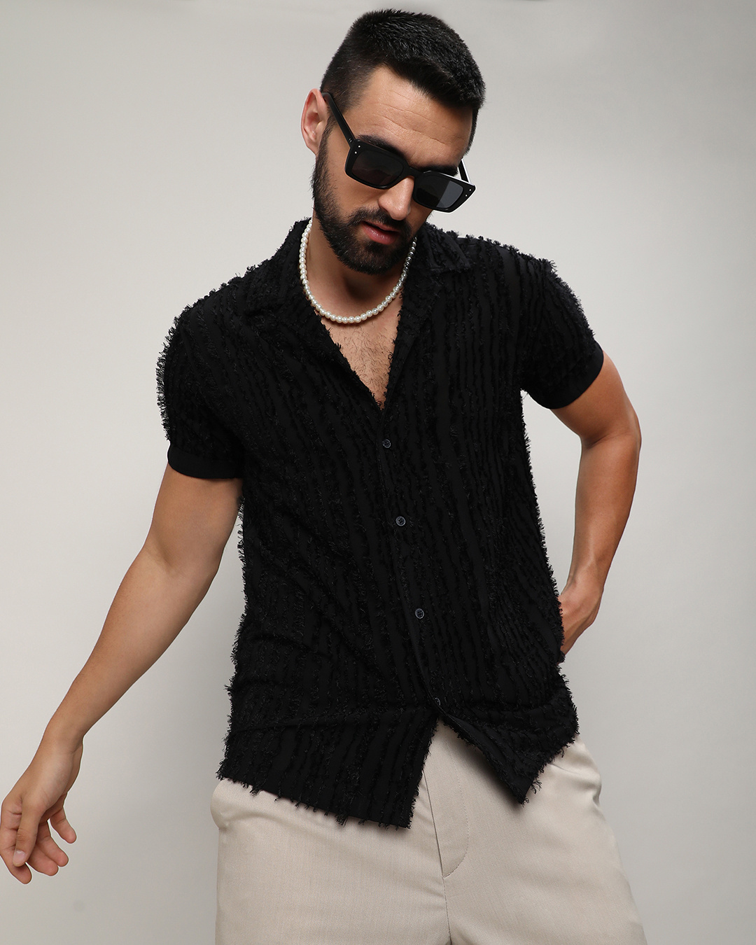 Buy Men's Jet Black Textured Shirt Online at Bewakoof