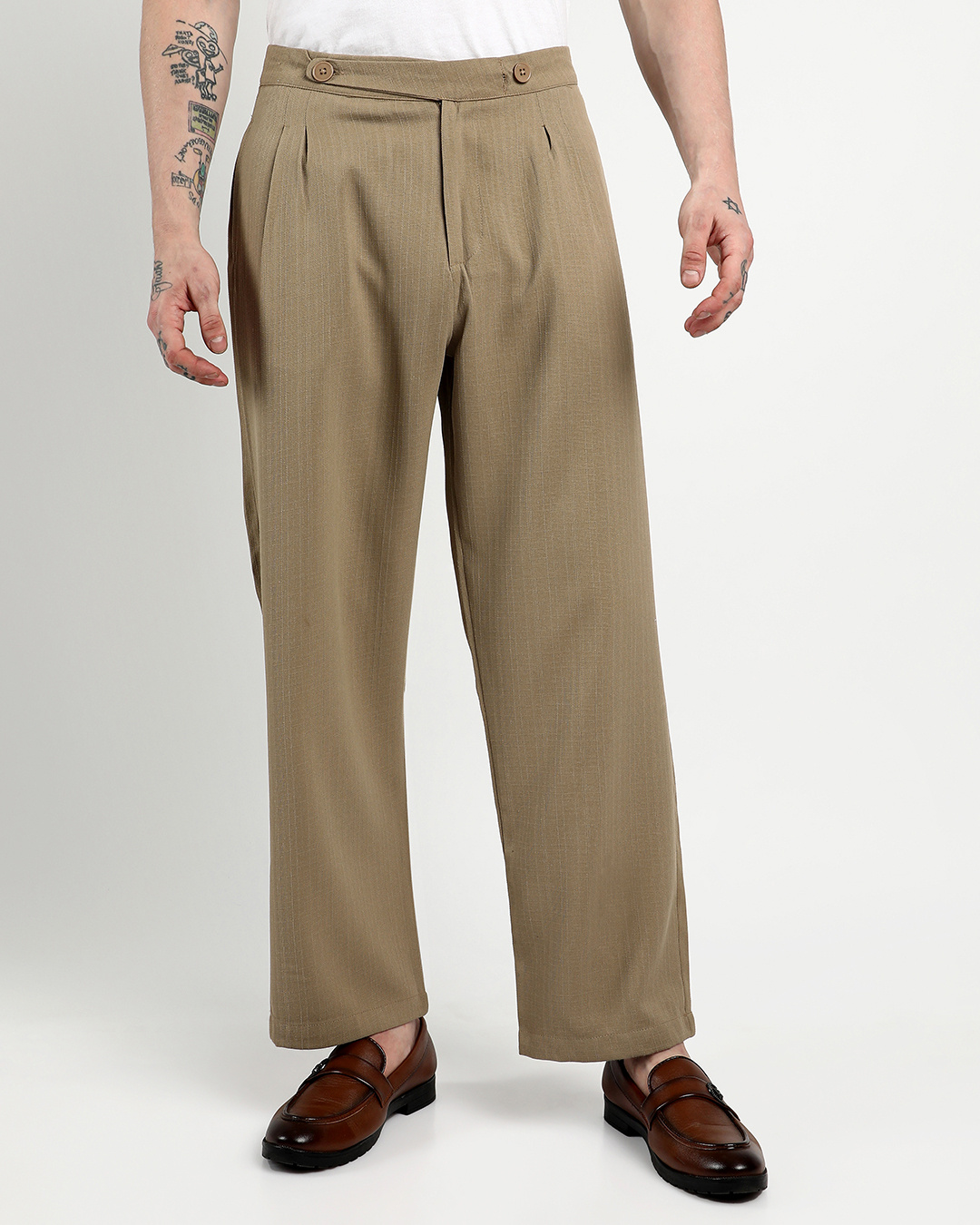 Buy Men's Khaki Brown Textured Pants Online at Bewakoof