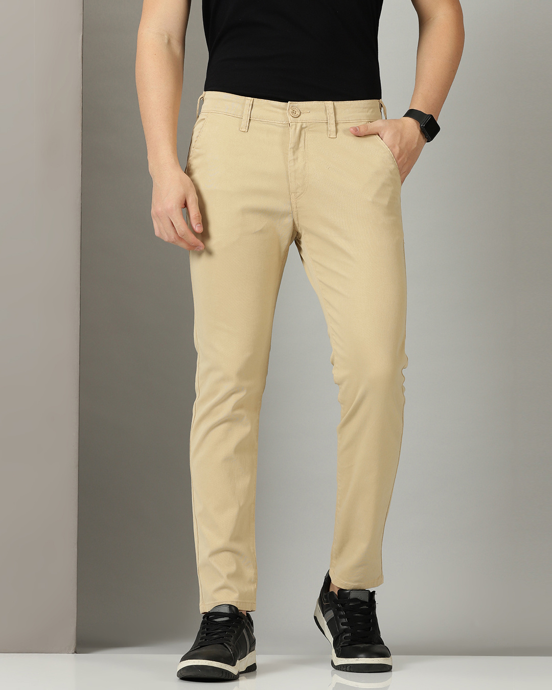 Buy Men's Khaki Slim Fit Trousers Online at Bewakoof