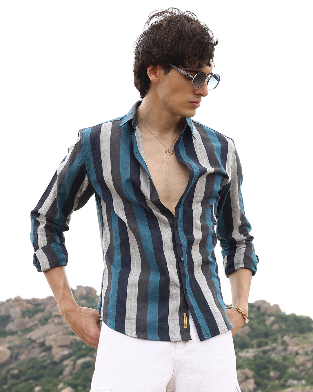 Buy Men's Lapis Blue & Ash Grey Striped Shirt Online at Bewakoof