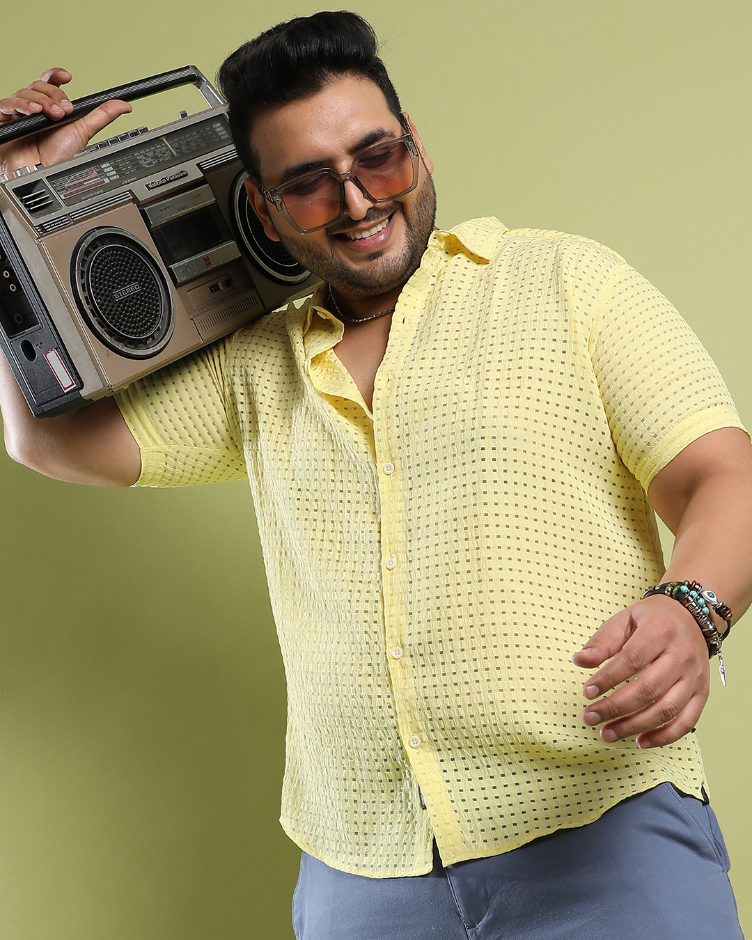 Buy Men's Lemon Yellow See Through Square Oversized Plus Size Shirt ...