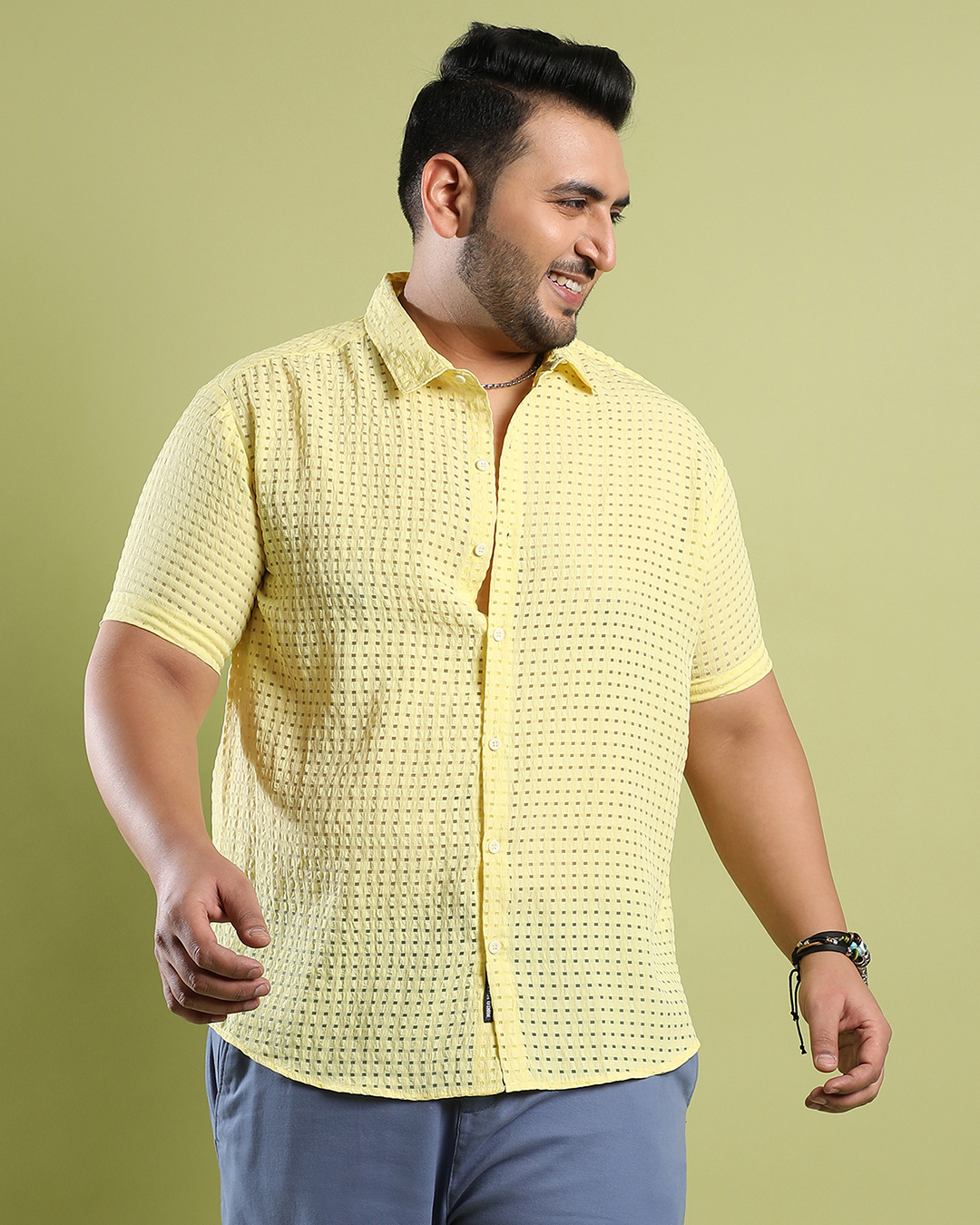 Buy Men's Lemon Yellow See Through Square Oversized Plus Size Shirt ...