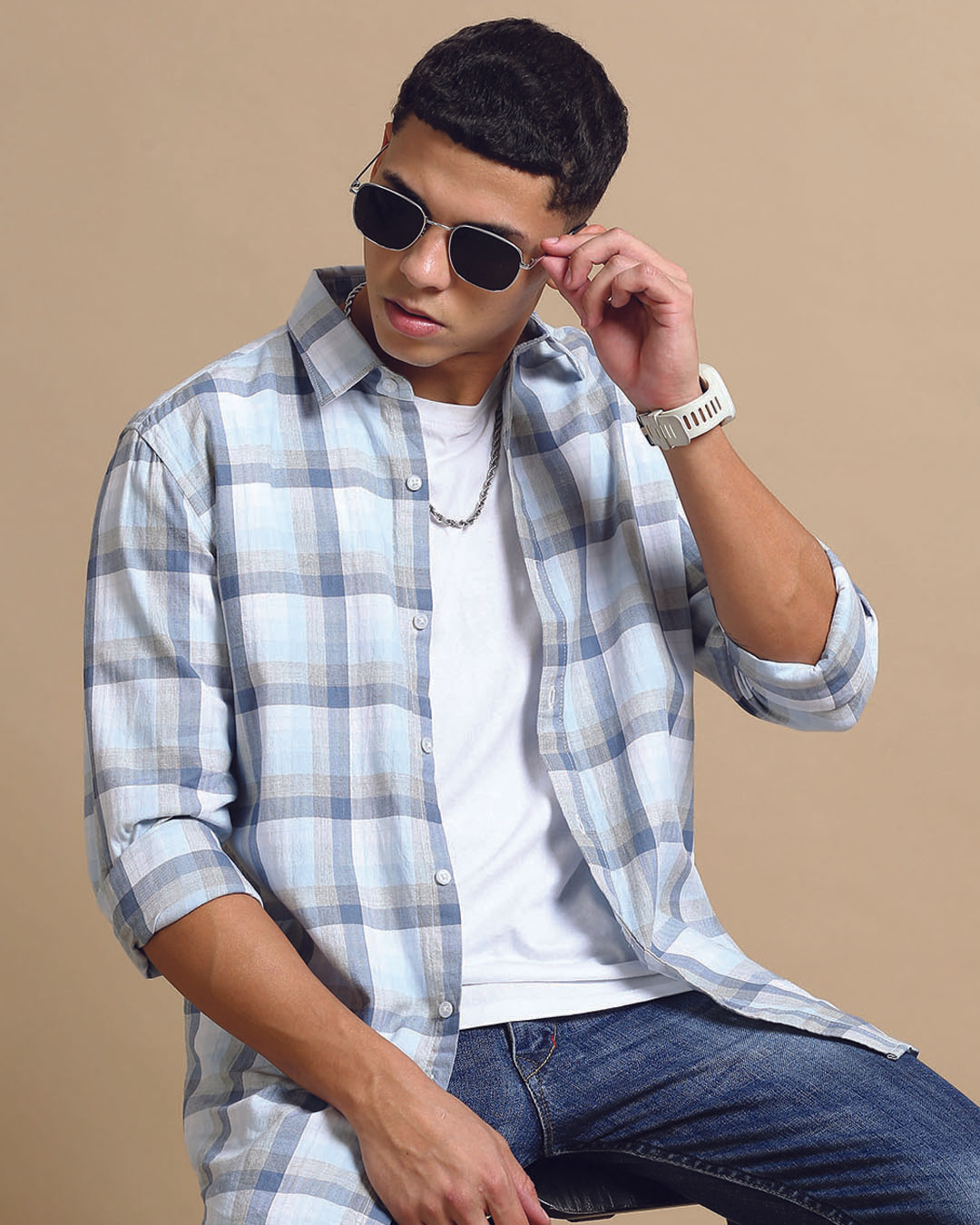 Buy Men's Light Blue Checked Shirt Online at Bewakoof