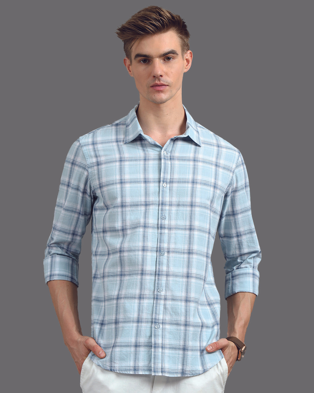 Buy Men's Light Blue Checked Shirt Online at Bewakoof