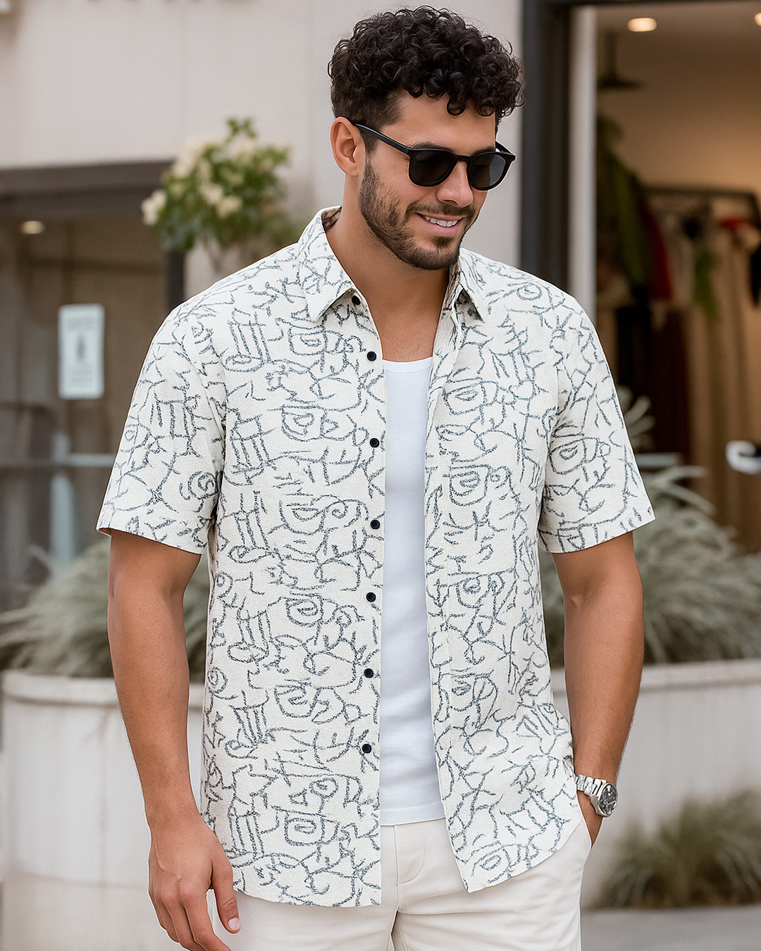 Buy Men's Light Grey All Over Printed Oversized Shirt Online at Bewakoof