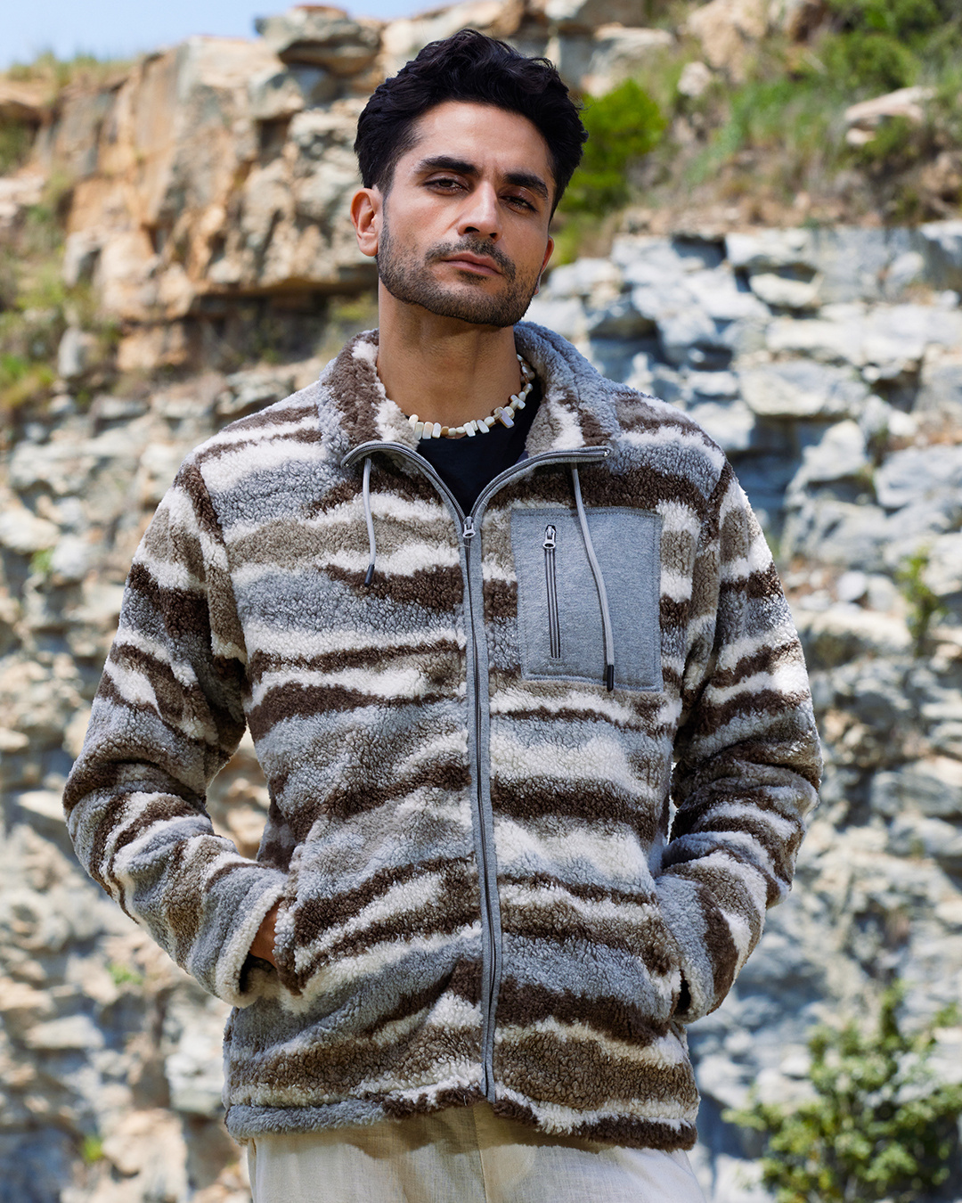Buy Men's Light Grey & Brown Textured Puffer Jacket Online at Bewakoof
