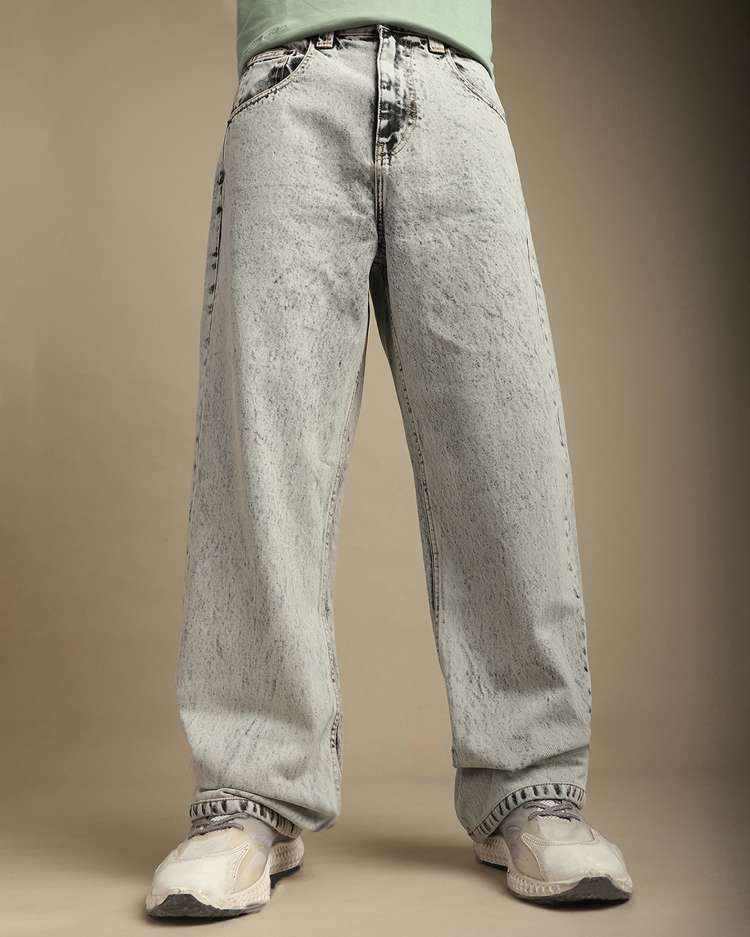Buy Men's Light Grey Washed Baggy Relaxed Fit Jeans Online at Bewakoof