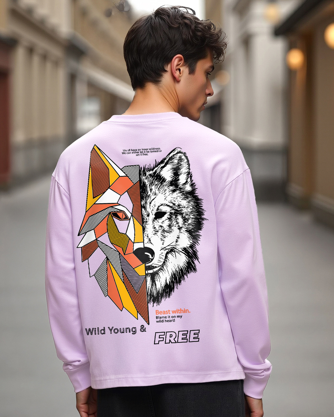 Buy Men's Lilac Bloom Beast Within Graphic Printed Oversized T-shirt ...
