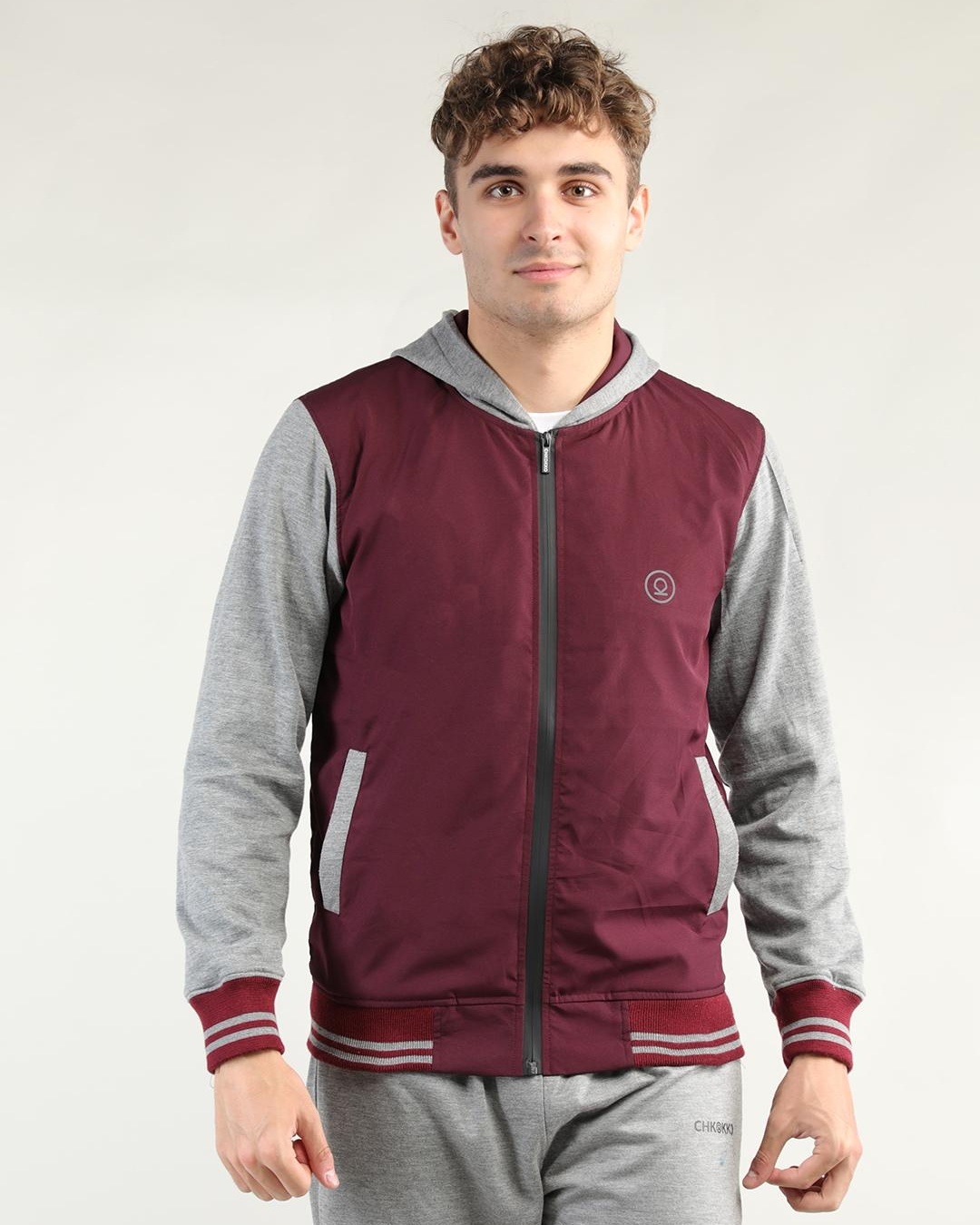 Buy Men's Maroon & Grey Color Block Hooded Jacket Online at Bewakoof