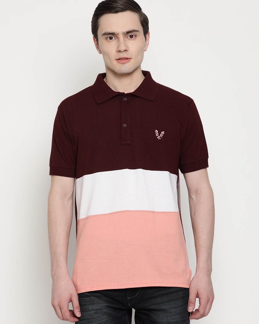 Buy Men's Maroon & Pink Color Block Slim Fit T-shirt Online at Bewakoof