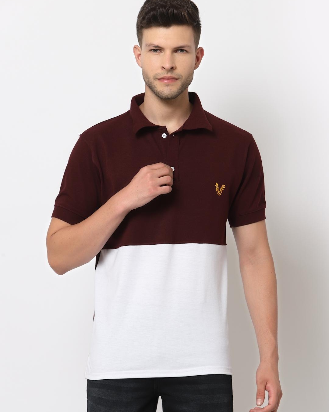 Buy Men's Maroon & White Color Block Slim Fit T-shirt Online at Bewakoof