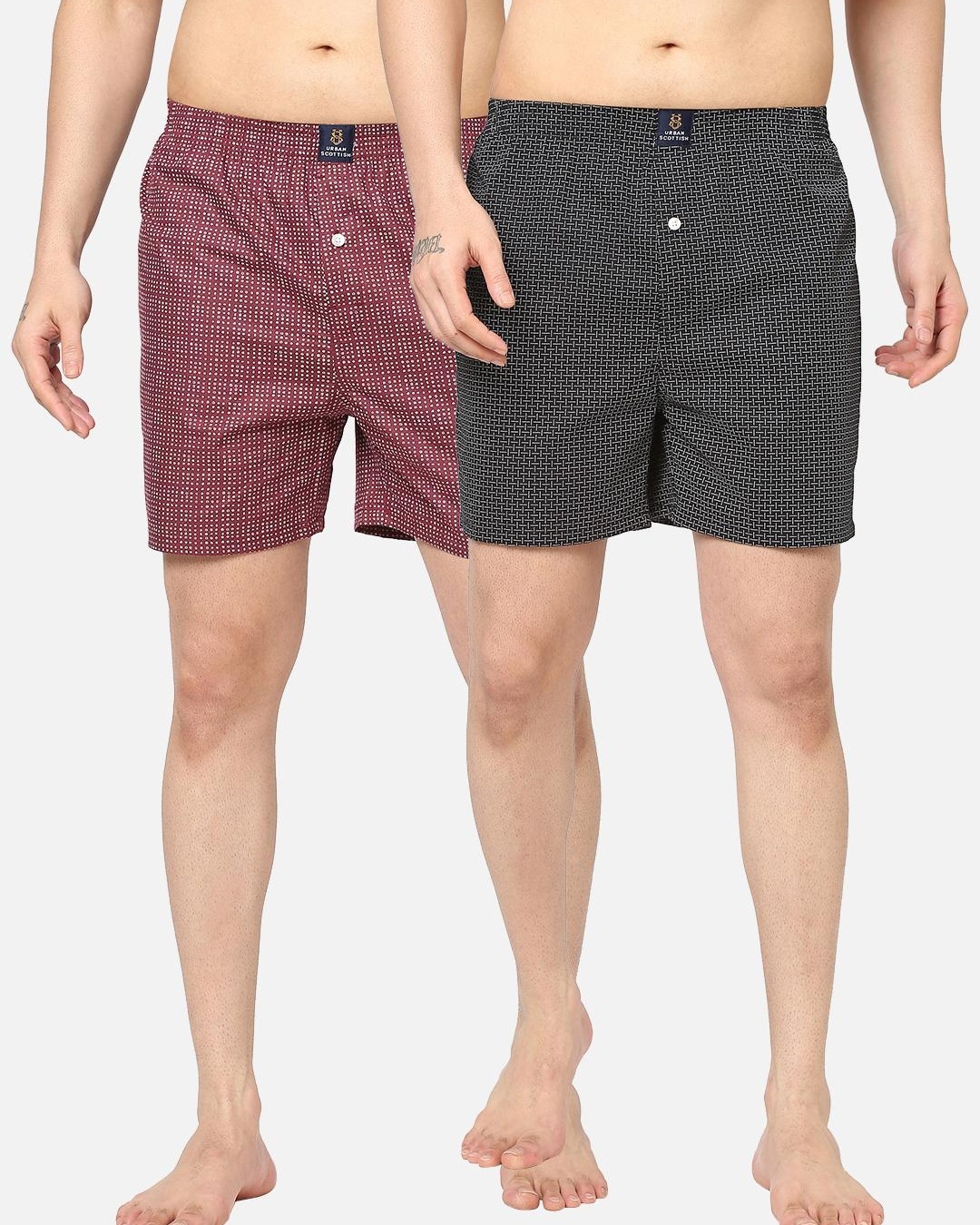 Buy Pack of 2 Men's Maroon & Black Checked Boxers Online in India at ...