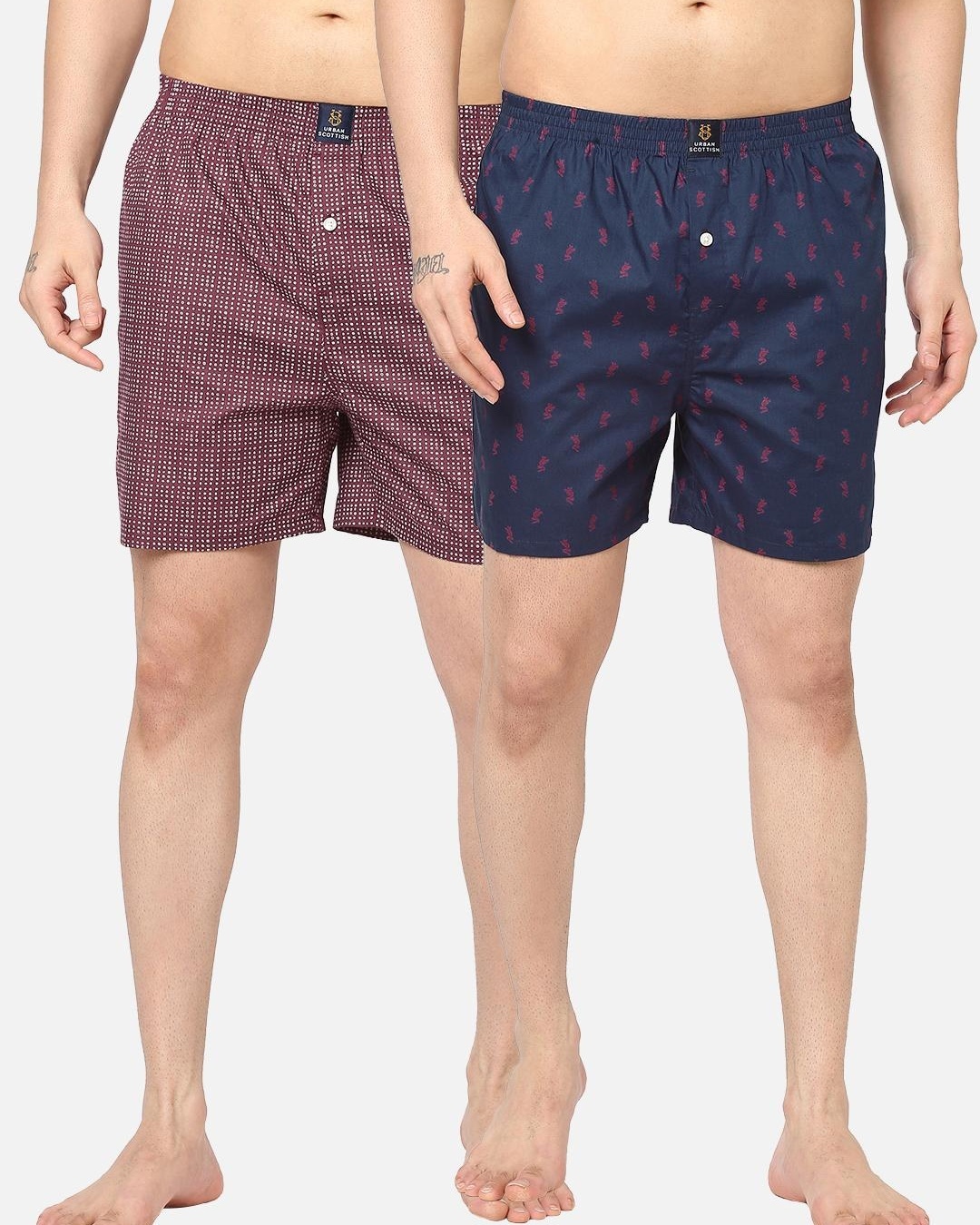 Buy Pack of 2 Men's Maroon & Blue All Over Printed Boxers Online in ...