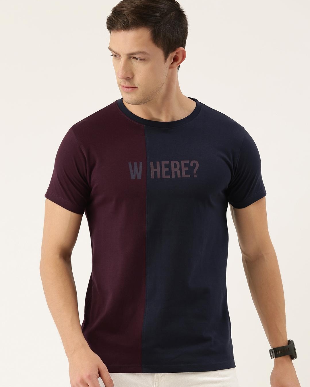 Buy Men's Maroon & Blue Color Block Slim Fit T-shirt Online at Bewakoof