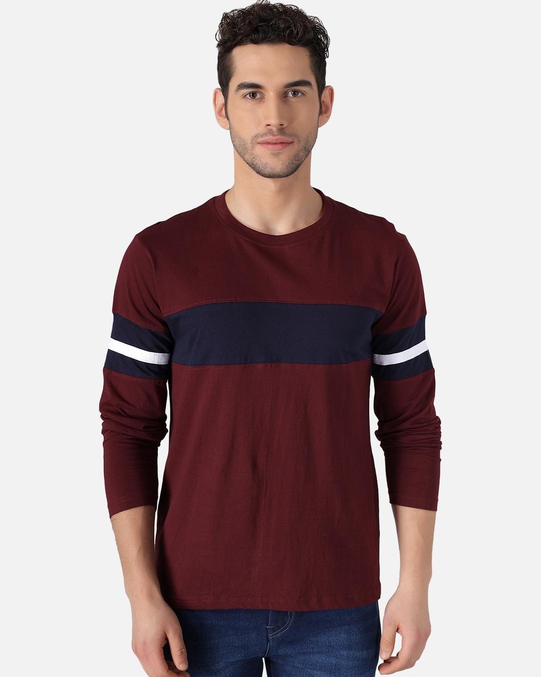 Buy Men's Maroon & Blue Color Block T-shirt Online at Bewakoof