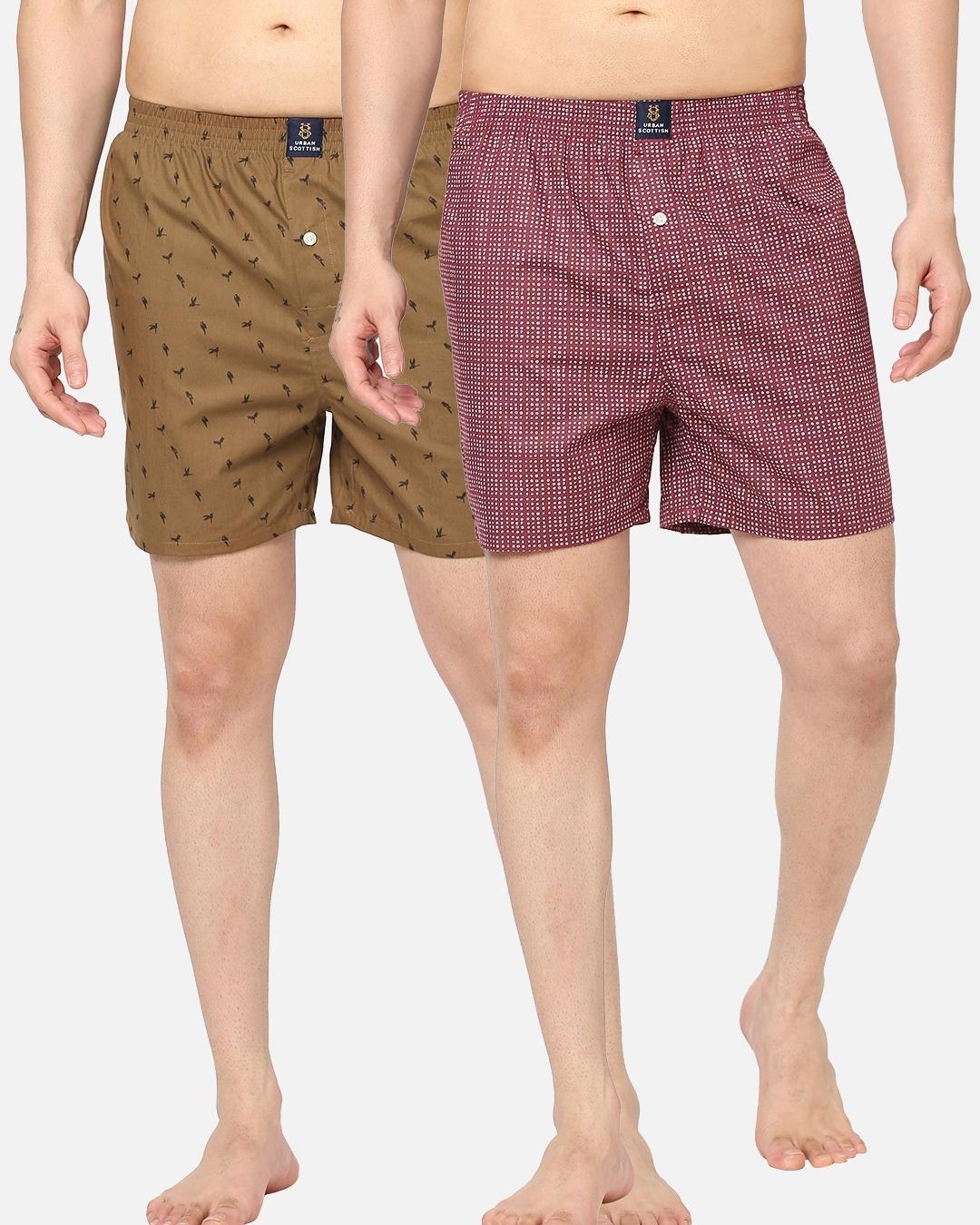 Buy Pack of 2 Men's Maroon & Brown All Over Printed Boxers Online in ...