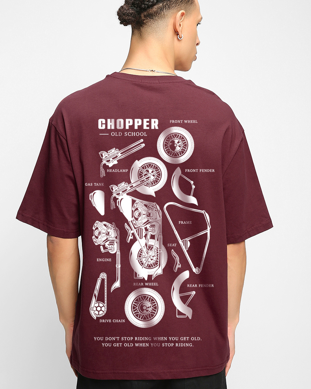 Buy Men's Maroon Chopper Graphic Printed Oversized T-shirt Online at ...