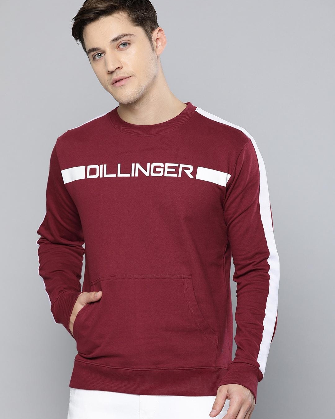 Buy Men's Maroon Color Block Hoodie Online at Bewakoof