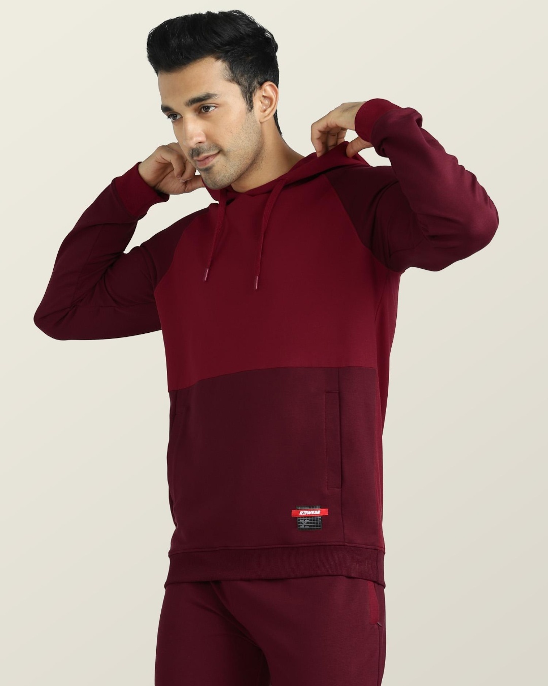 Buy Men's Maroon Color Block Hoodie Online at Bewakoof