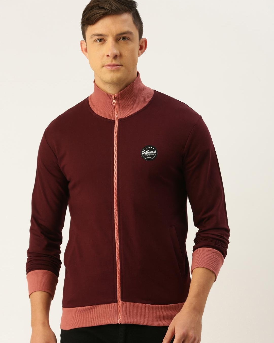 Buy Men's Maroon Color Block Jacket Online at Bewakoof