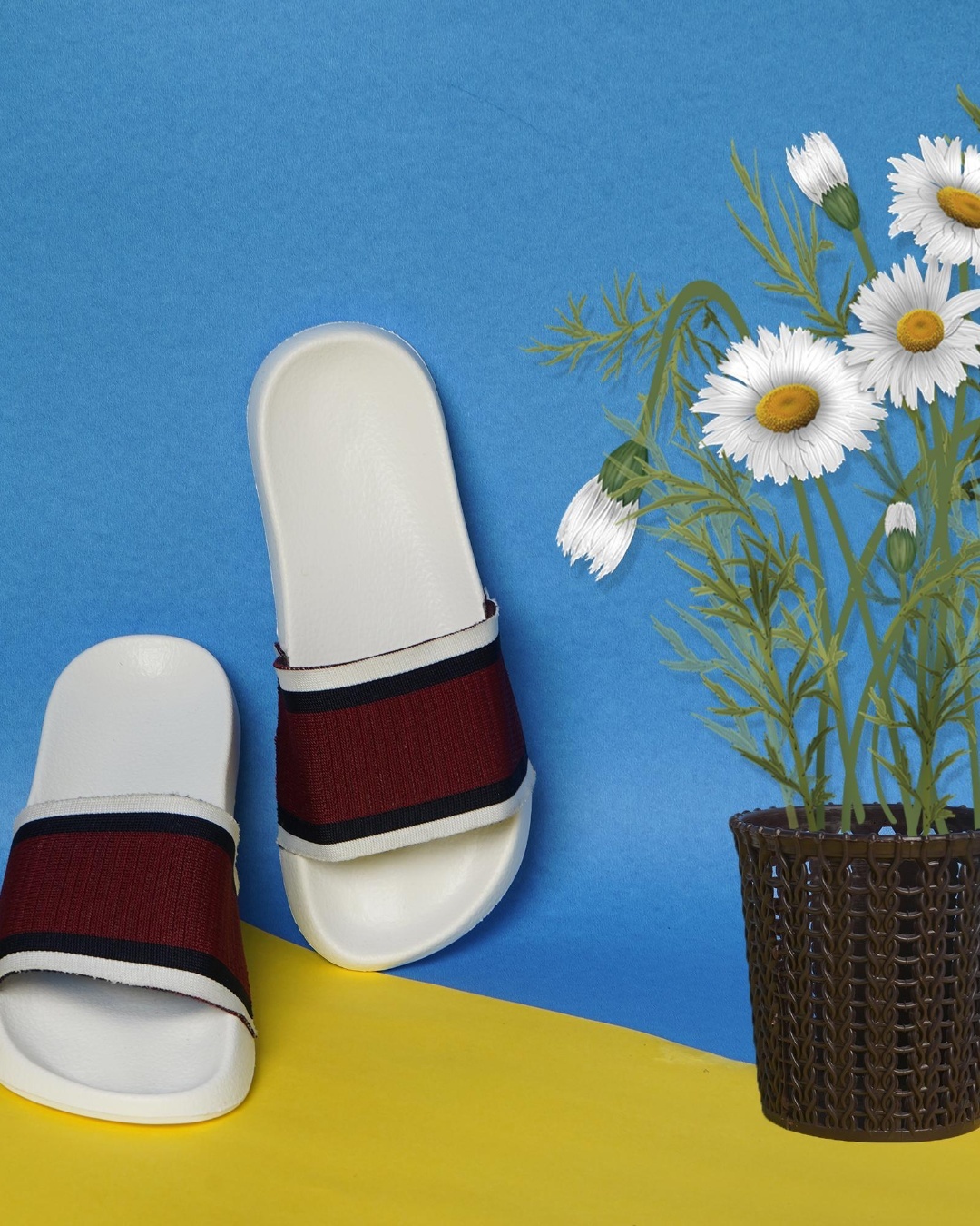 Buy Men's Maroon Color Block Sliders Online in India at Bewakoof