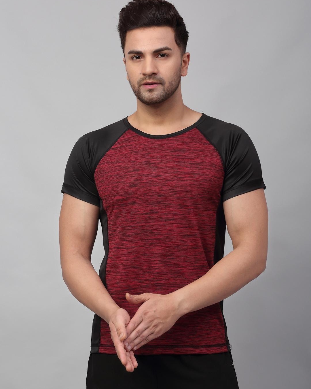 Buy Men's Maroon Color Block Slim Fit T-shirt Online at Bewakoof