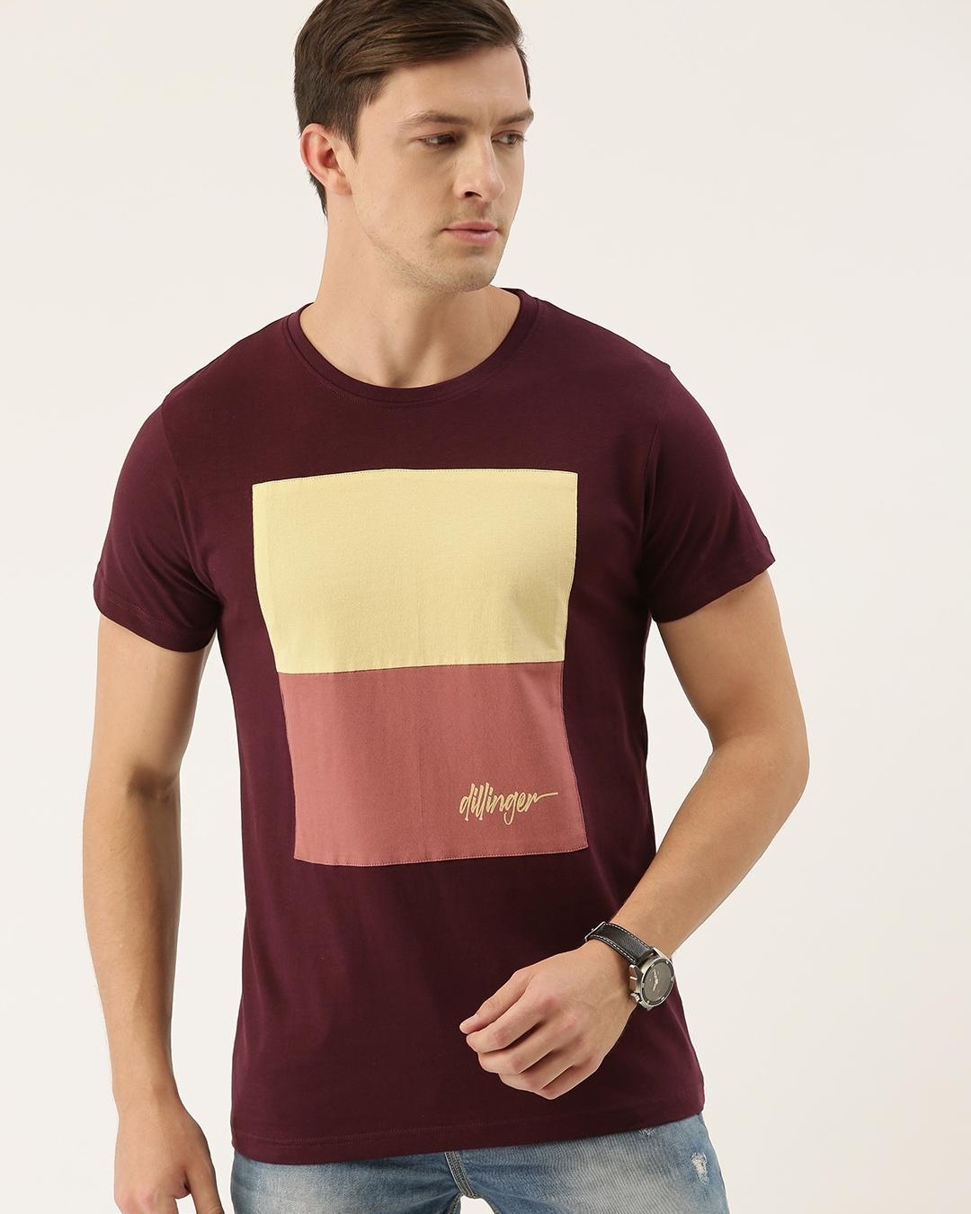 Buy Men's Maroon Color Block T-shirt Online at Bewakoof
