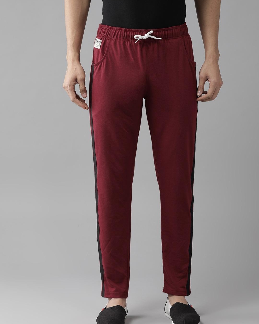 Buy Men's Maroon Color Block Track Pants Online at Bewakoof