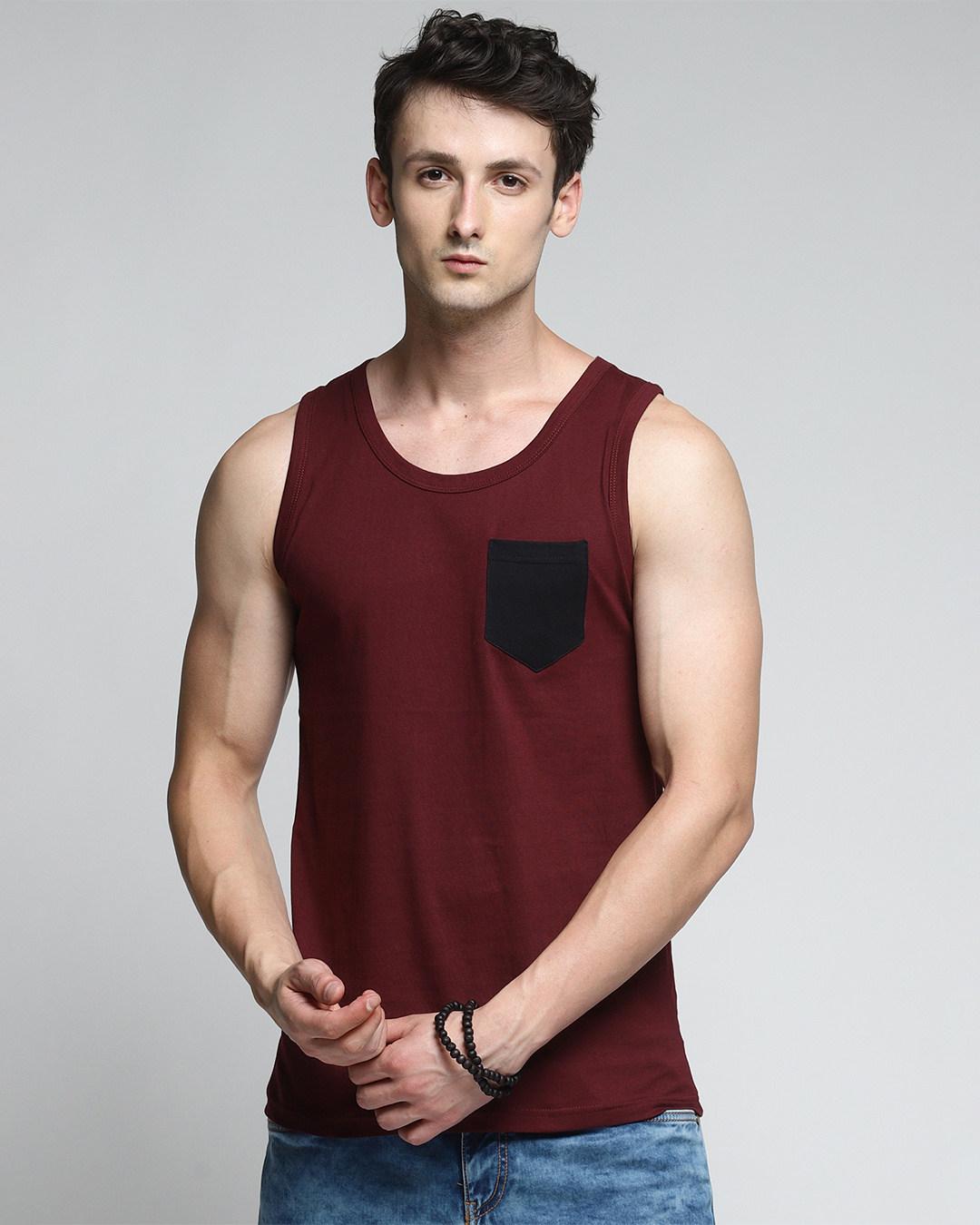 Buy Men's Maroon Color Block Vest Online at Bewakoof