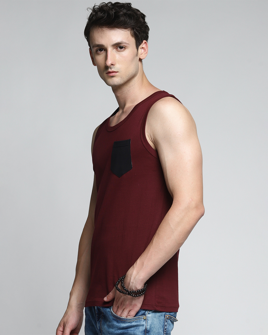 Buy Men's Maroon Color Block Vest Online at Bewakoof