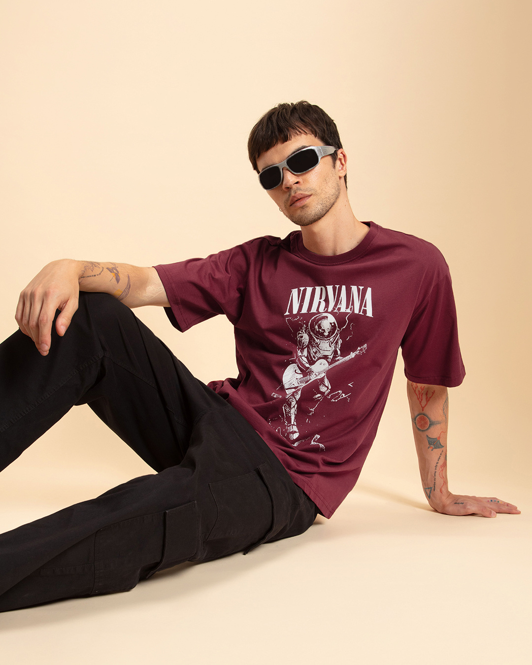 Buy Men's Maroon Dead Beat Graphic Printed Oversized T-shirt Online at ...